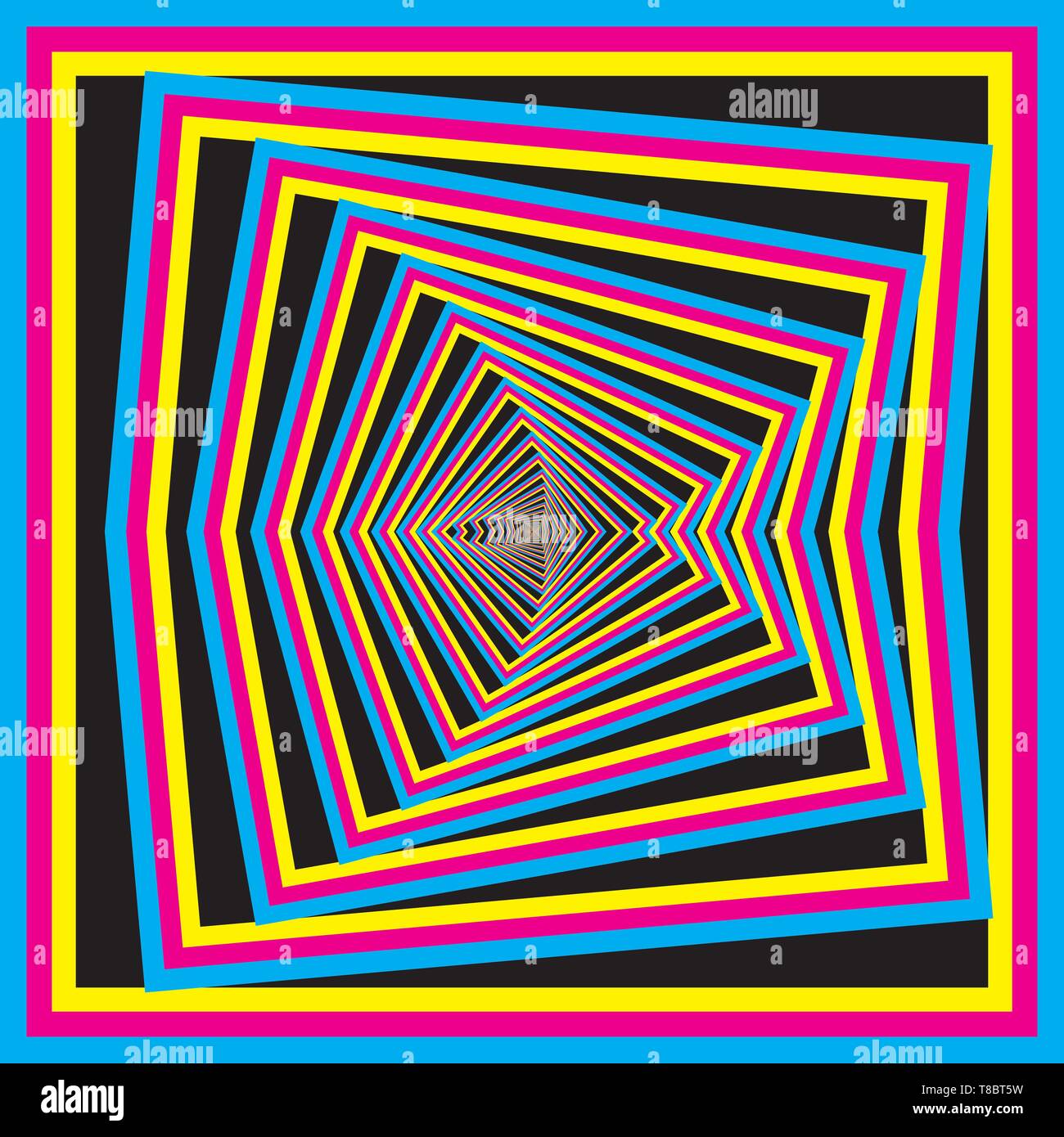 Cyan Magenta Yellow Black color swatches square distorted target ...