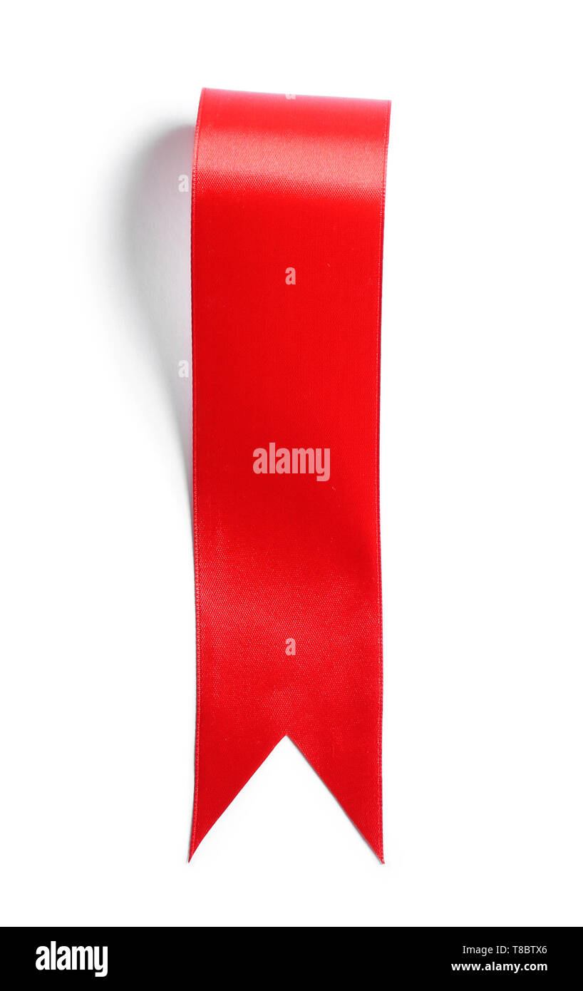 Red ribbon bookmark isolated on white Stock Photo - Alamy