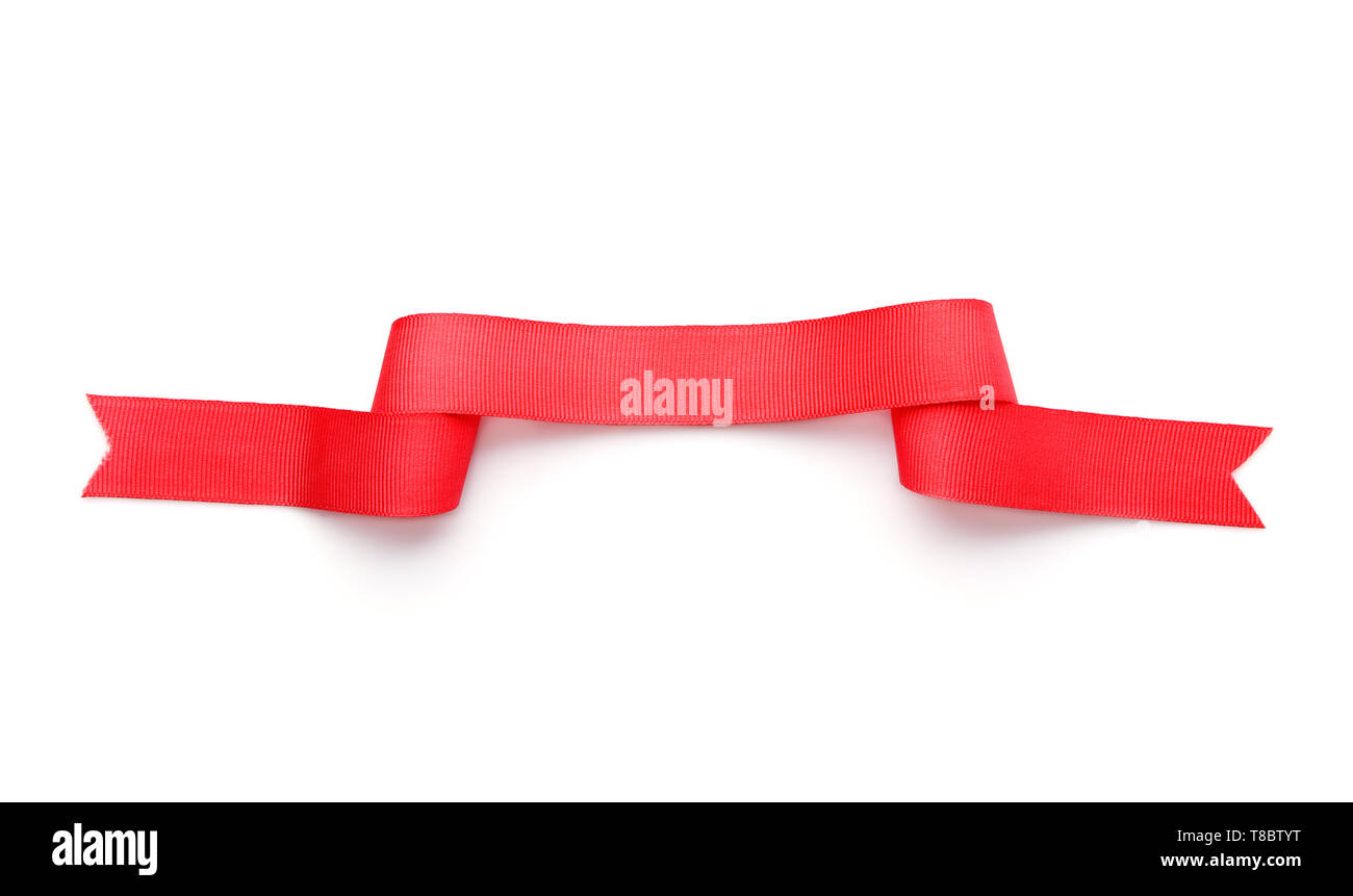 Red ribbon on white background Stock Photo - Alamy