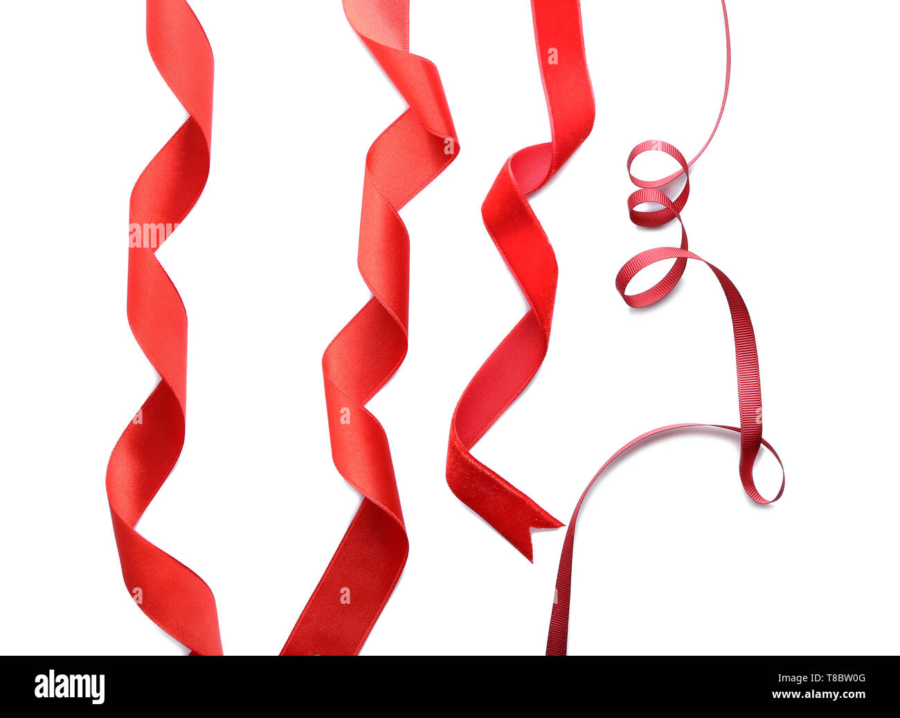 Red ribbons on white background Stock Photo - Alamy