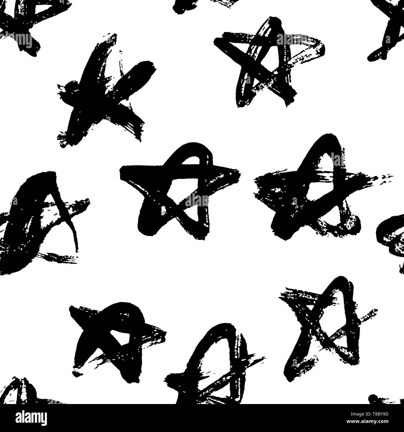 Hand drawn grunge stars seamless pattern. Modern ink background. Dry ...