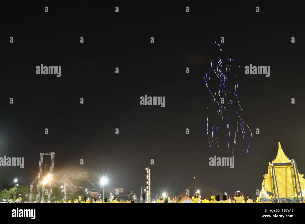 Bangkok Thailand May 6 ,2019 : performance of light drone flying on sky ...