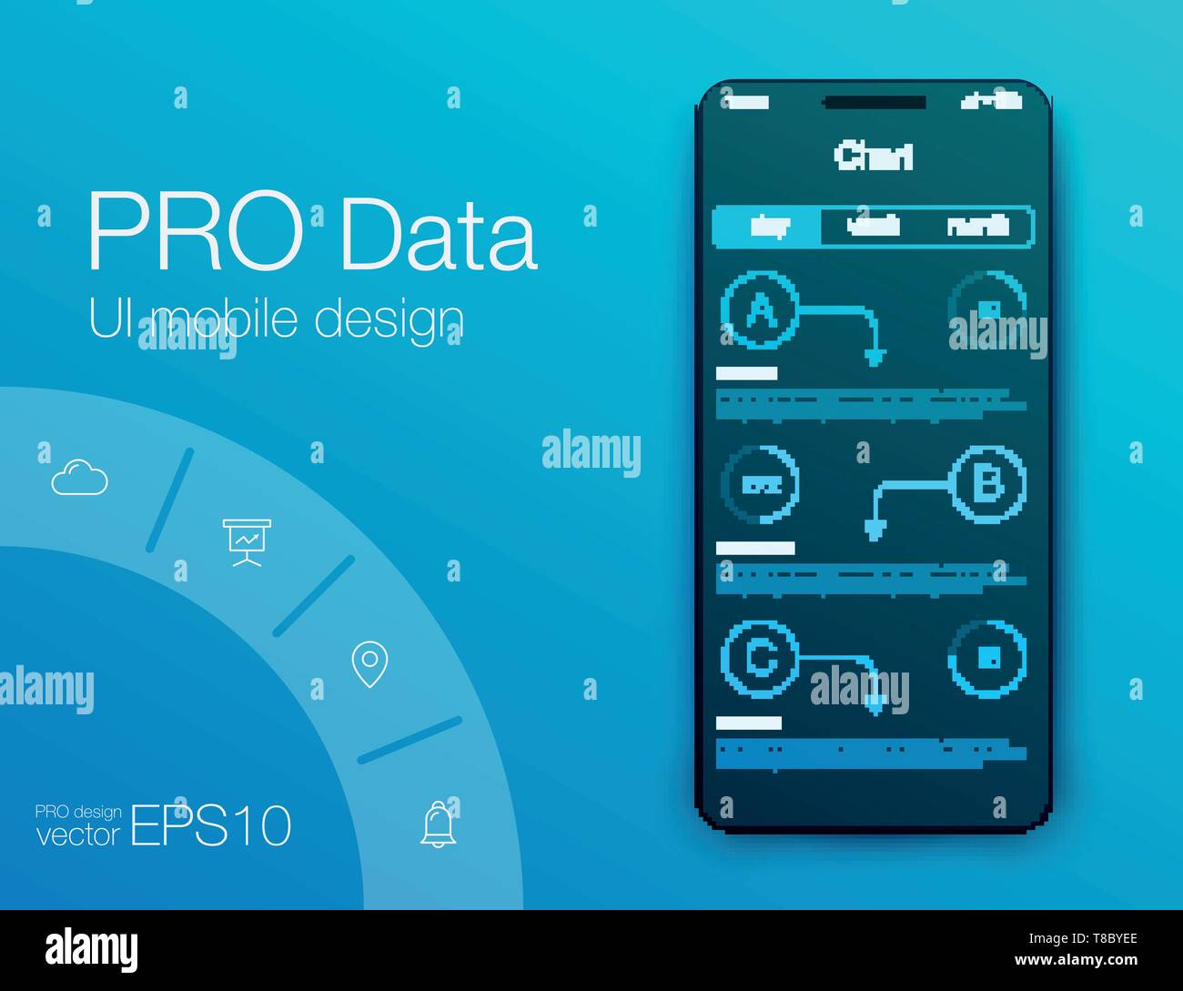 User interface with infographics with charts and graphs in flat design ...
