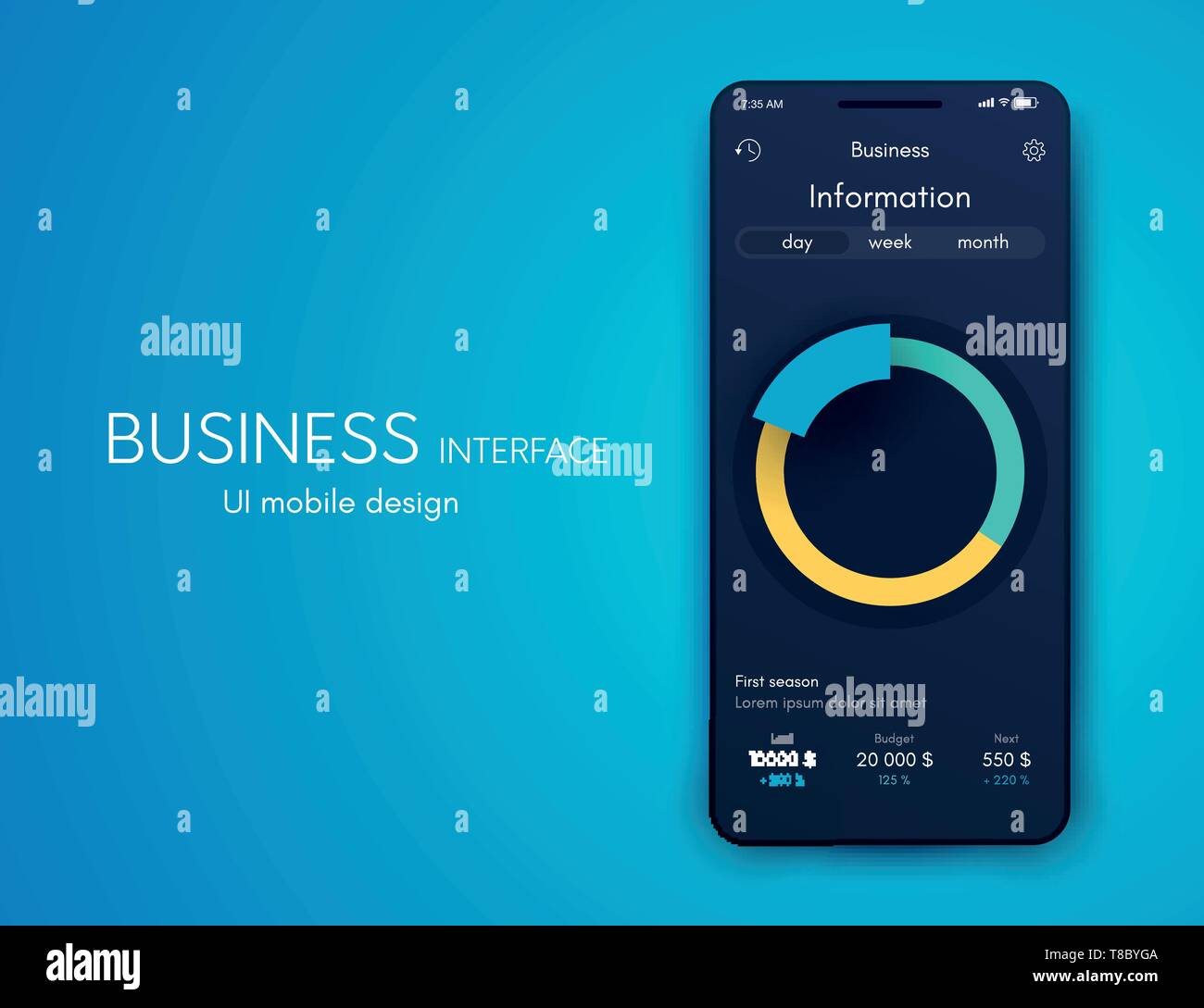 User interface with infographics with charts and graphs in flat design ...