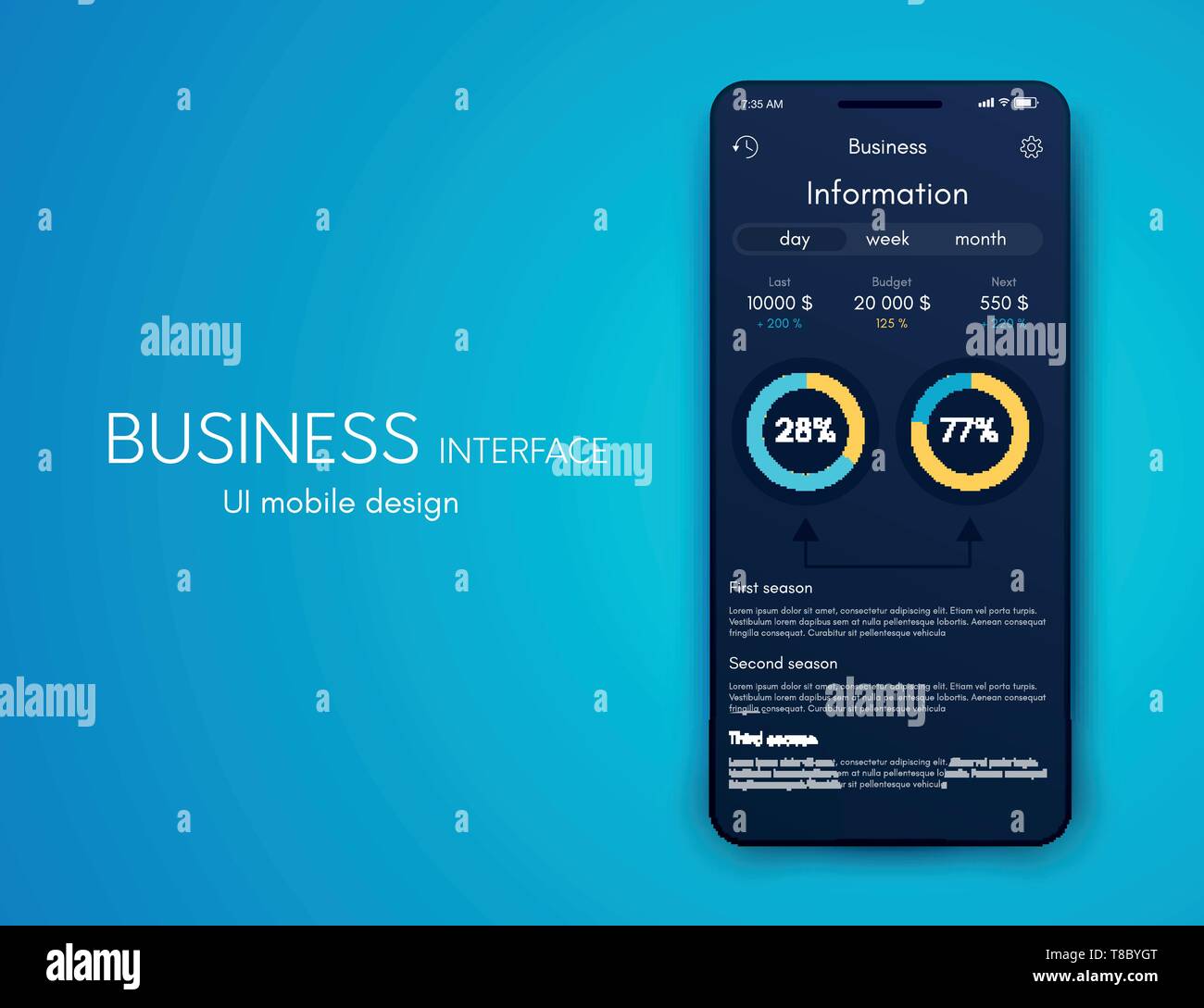 User interface with infographics with charts and graphs in flat design ...
