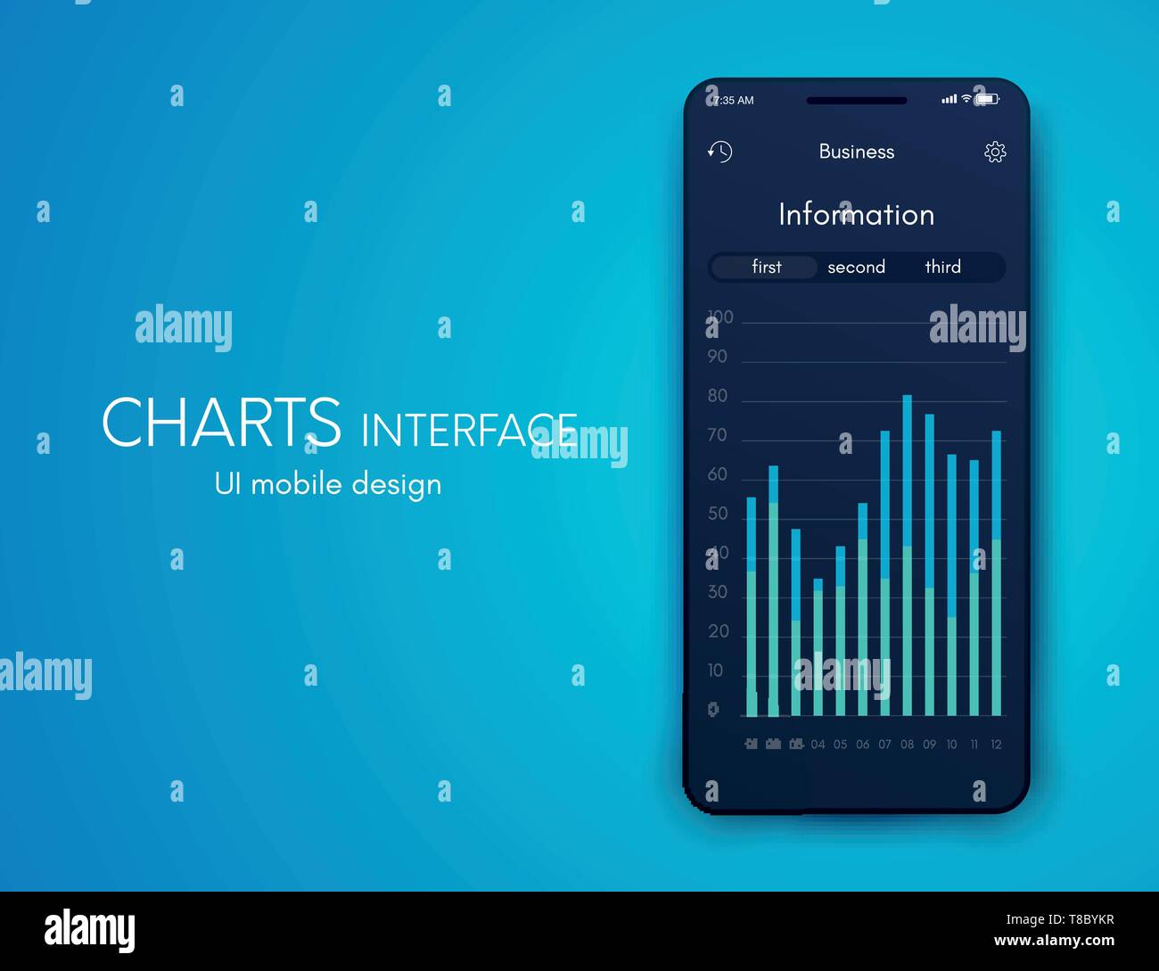User interface with infographics with charts and graphs in flat design ...