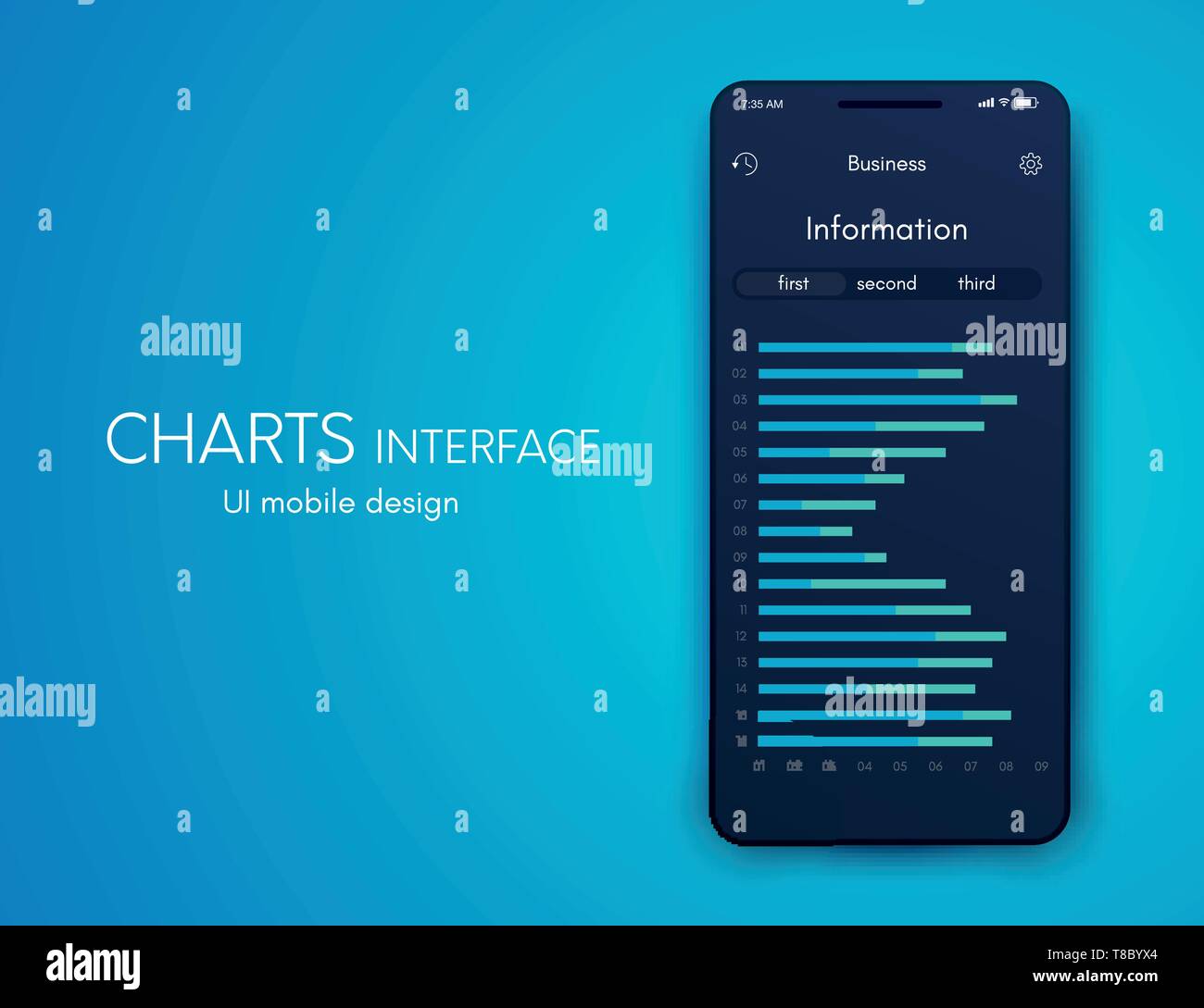 User interface with infographics with charts and graphs in flat design ...