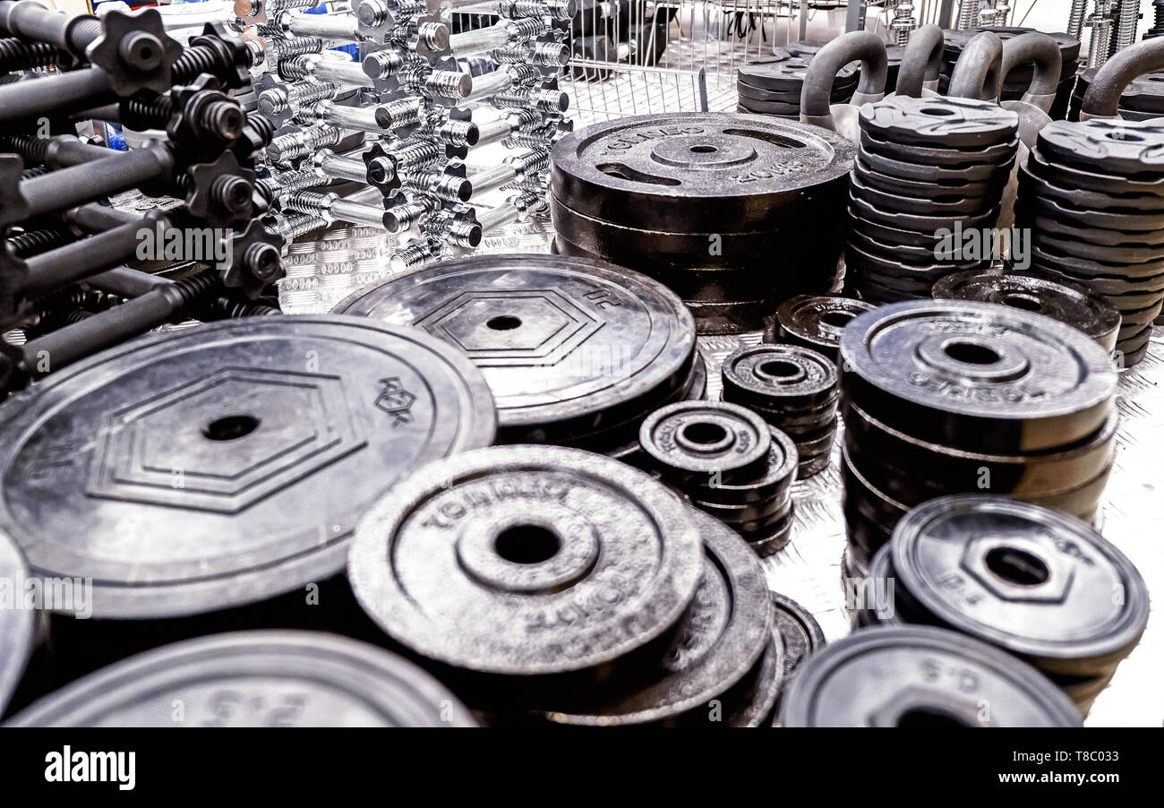 sports equipment, weights. a gym Weights, and stationary equipment ...