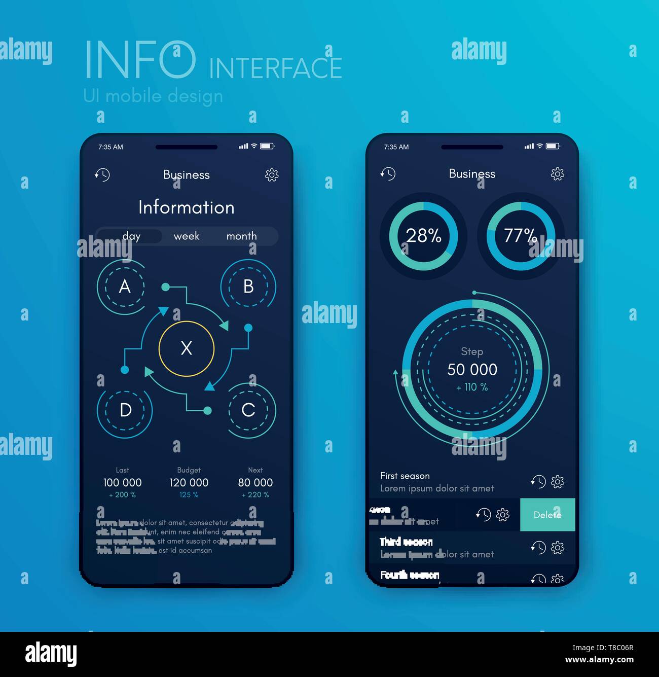 User interface with infographics with charts and graphs in flat design ...
