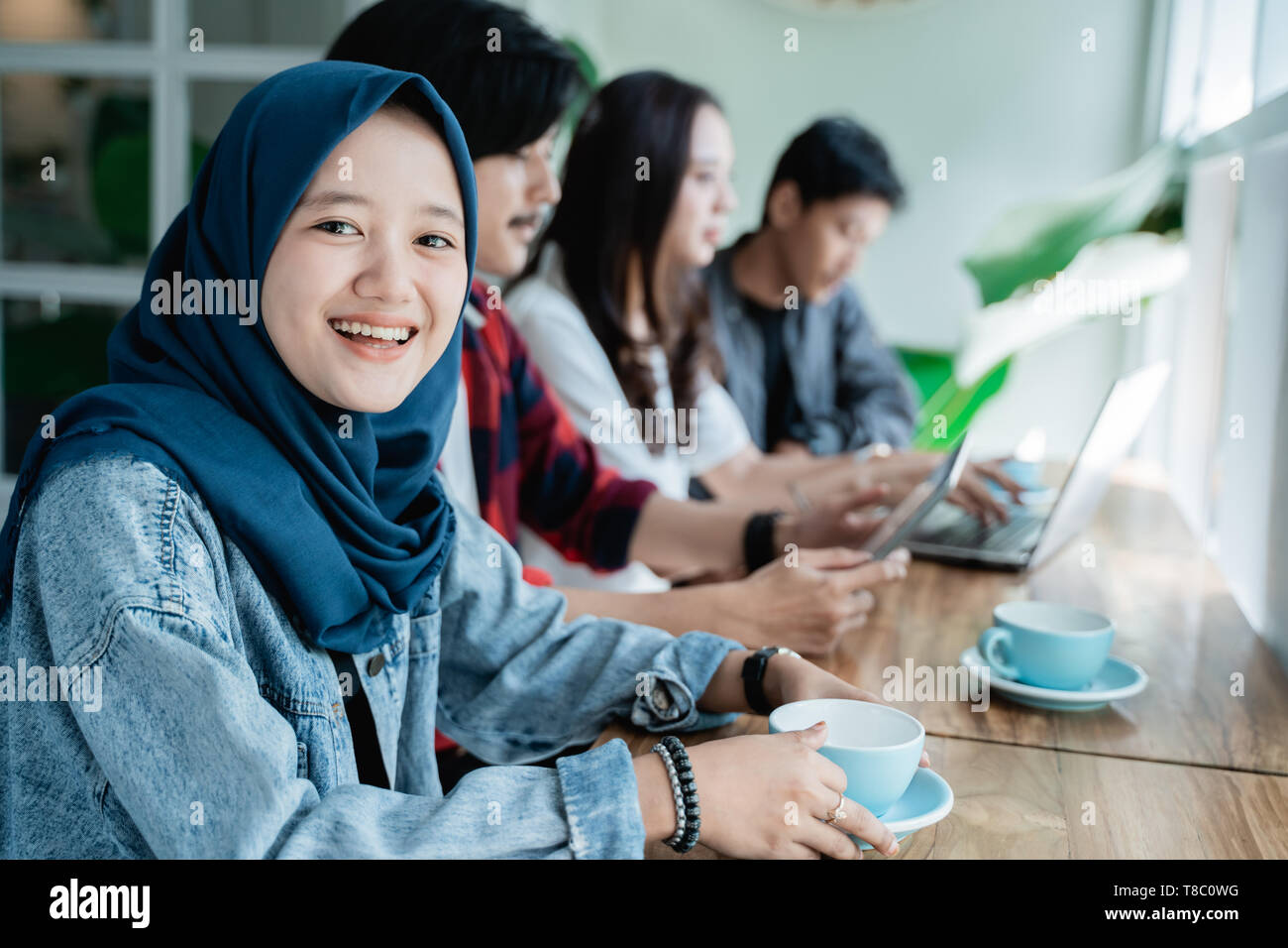 college student asian with friend in cafe Stock Photo - Alamy