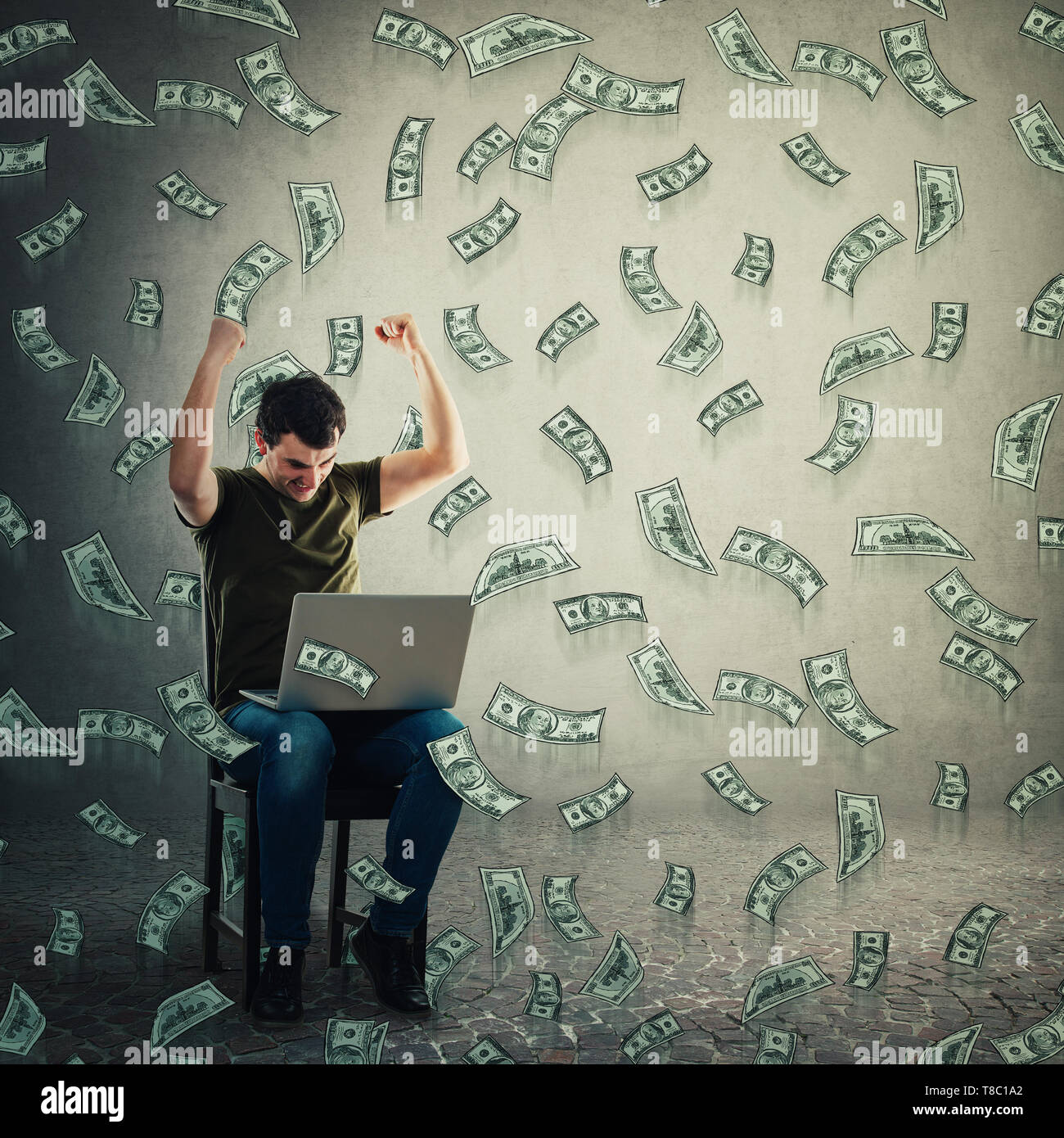 Money falling man sitting on chair hi-res stock photography and images ...