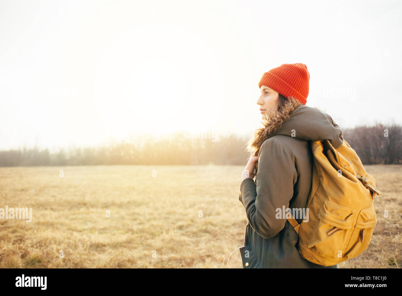 Girl backpack side view hi-res stock photography and images - Alamy