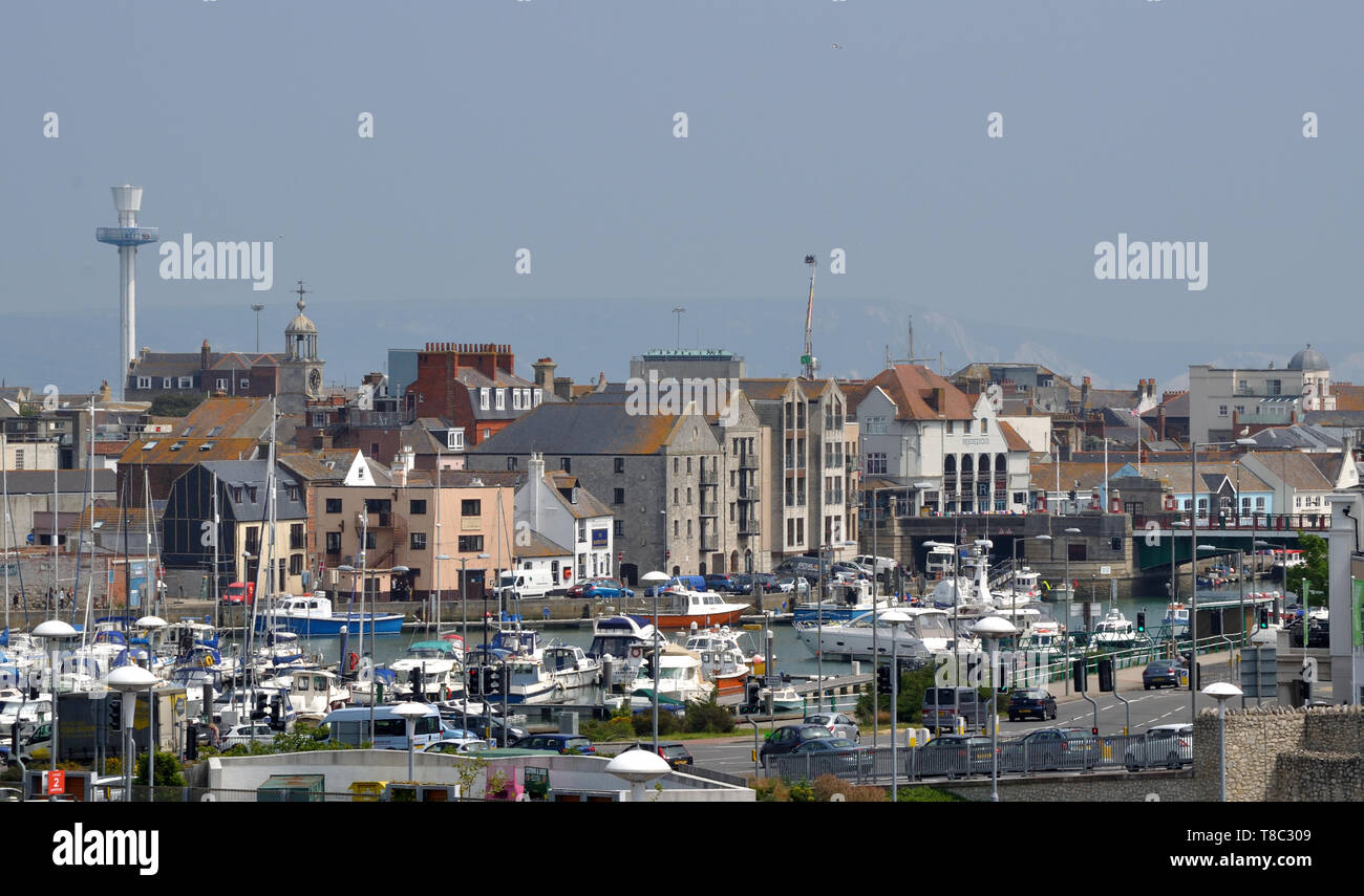 A view of Weymouth, Dorset, showing the Jurassic Skyline tower with its ...