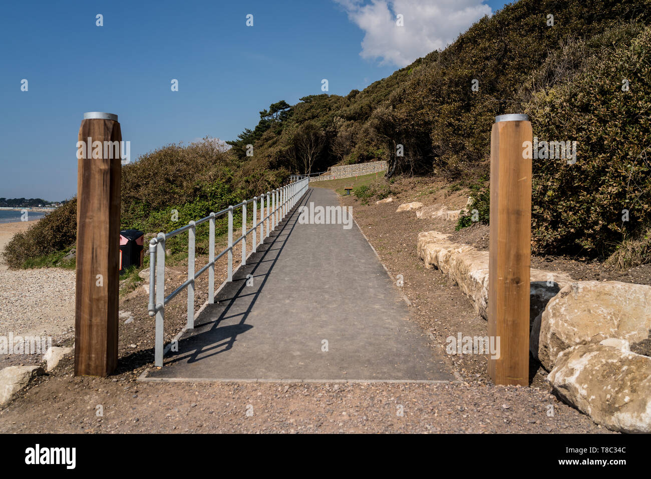 New zig-zag path from Highcliffe beach to Highcliffe Castle Stock Photo ...