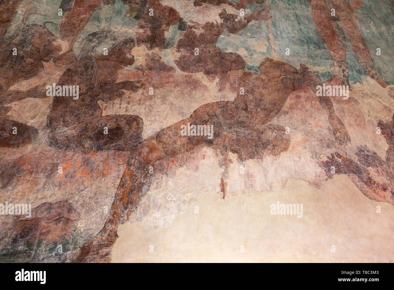 Mayan Murals - maya paintings in the Temple of Murals Room 2, showing a ...