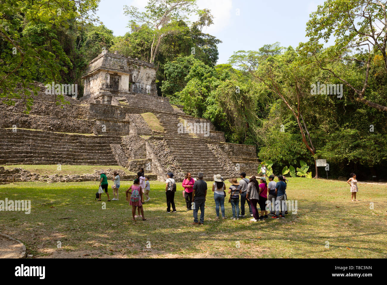 Mexico travel - group of tourists on a guided tour at ancient Mayan ...