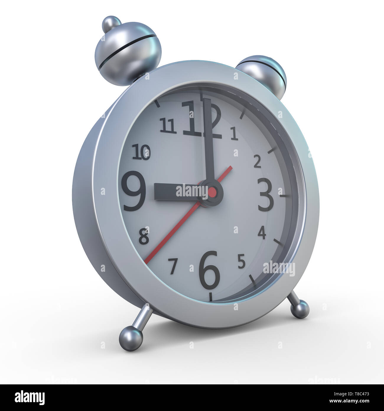 Alarm silver clock isolated on white background. 3D rendering Stock ...