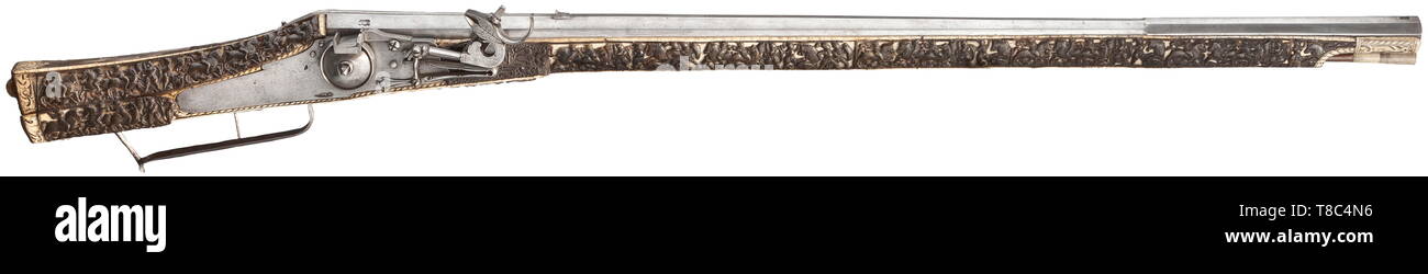 An extremely rare German wheel-lock gun, the stock veneered in bone ...