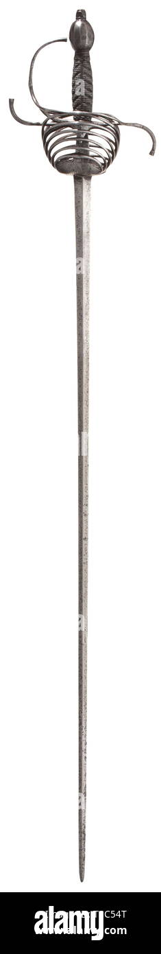 A rapier, German or Italian, circa 1630 Slender, distinctly ridged ...