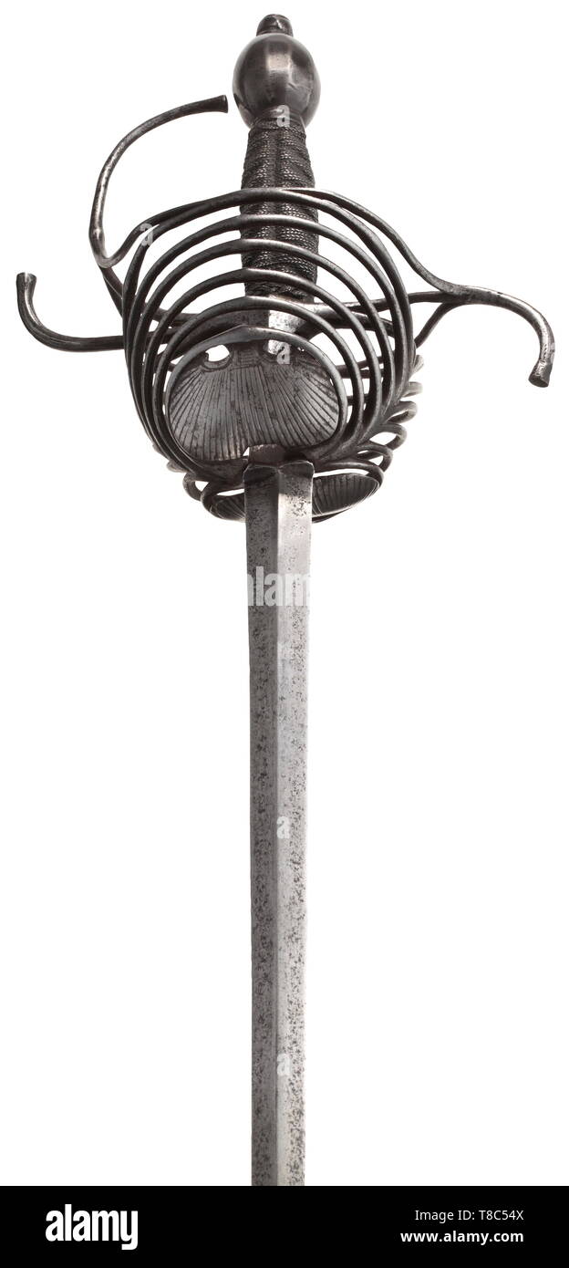 A rapier, German or Italian, circa 1630 Slender, distinctly ridged ...