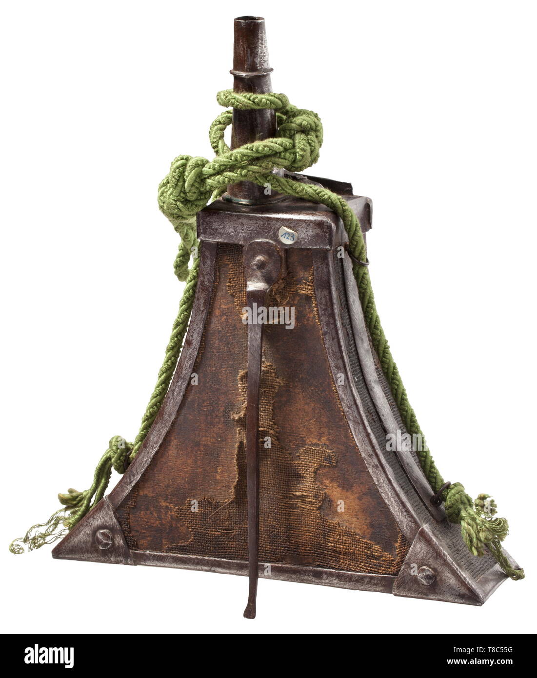 A German musketeer powder flask, circa 1600. Wooden body, the front ...