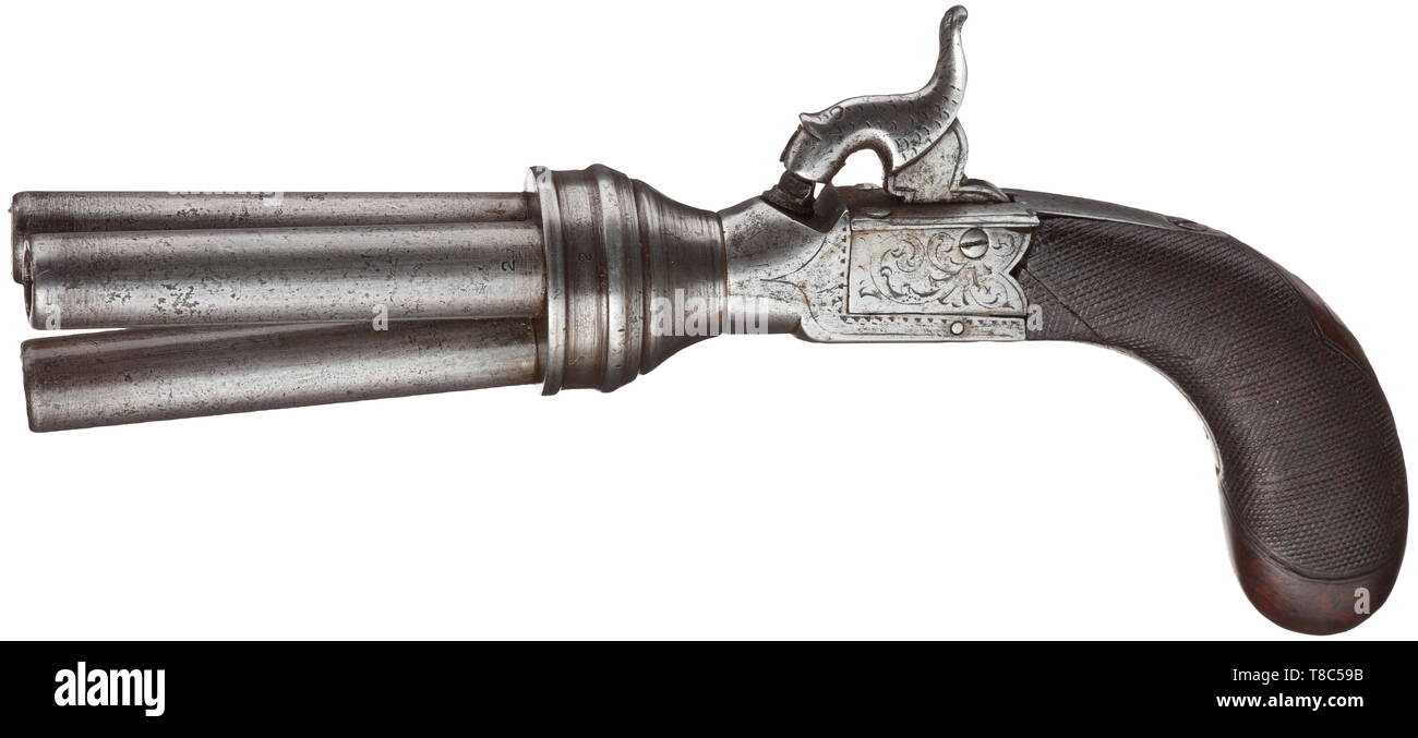 An English pocket pistol with three barrels Some parts from circa 1840 ...