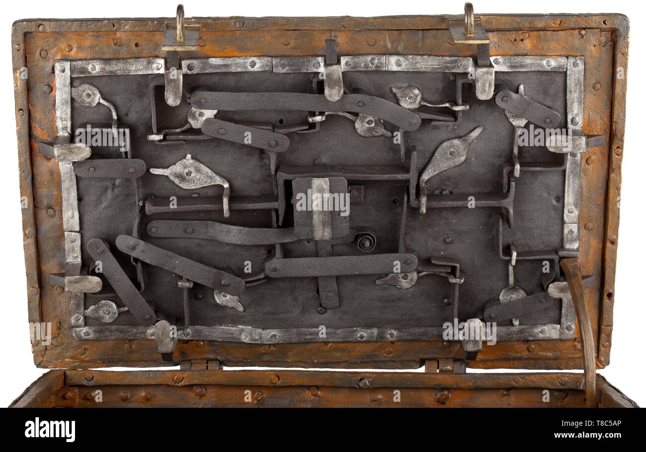A German strong-box, mid-17th century Rectangular body made from sheet ...
