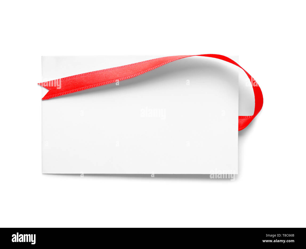 Blank paper card with red ribbon on white background Stock Photo - Alamy