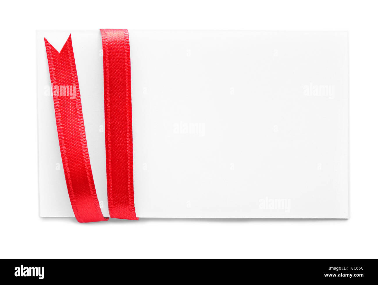 Blank paper card with red ribbon on white background Stock Photo - Alamy