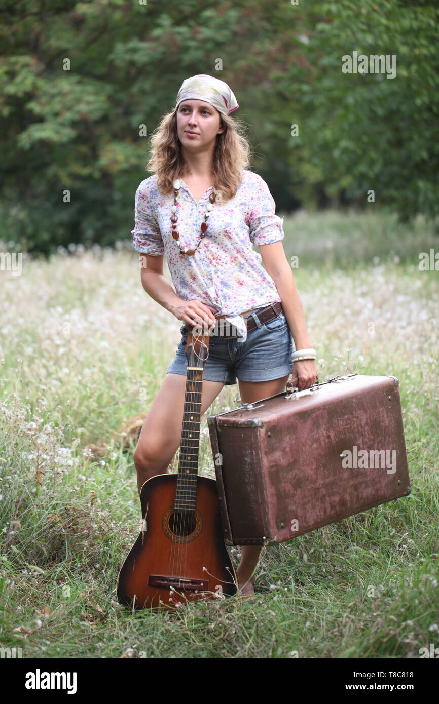 Hippie Girl With Guitar