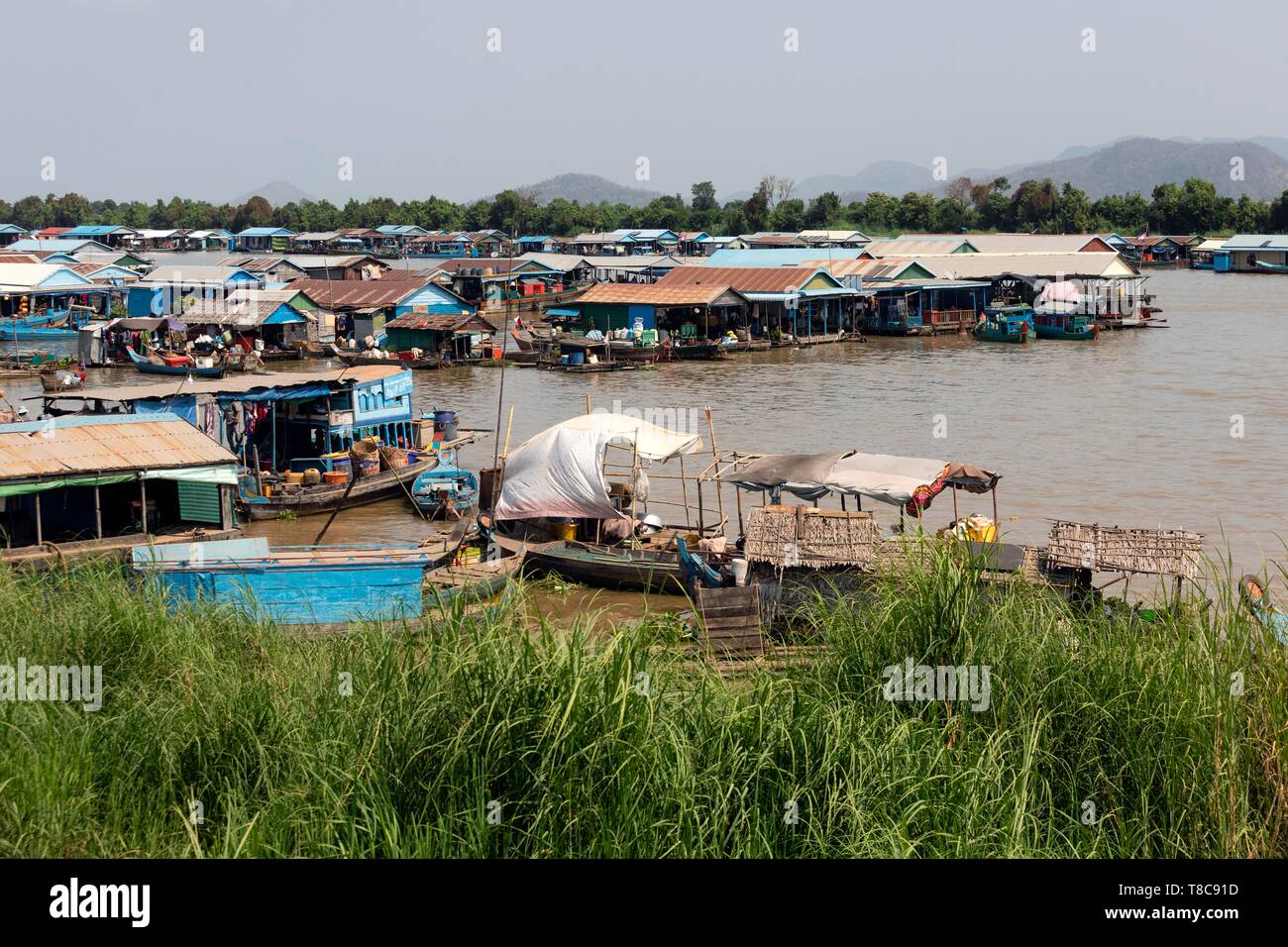 Floating villages with stilt houses, fishing village, boats at the ...