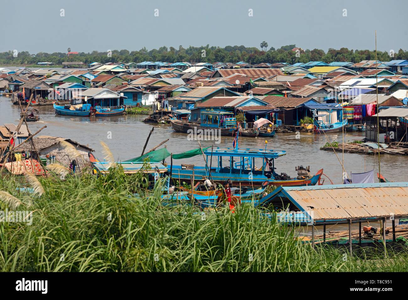 Floating villages with stilt houses, fishing village, boats at the ...