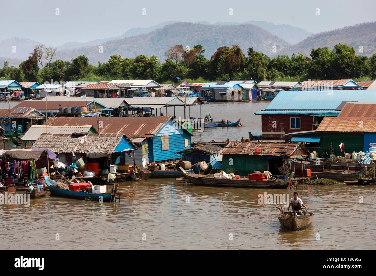 Floating villages with stilt houses, fishing village, boats at the ...