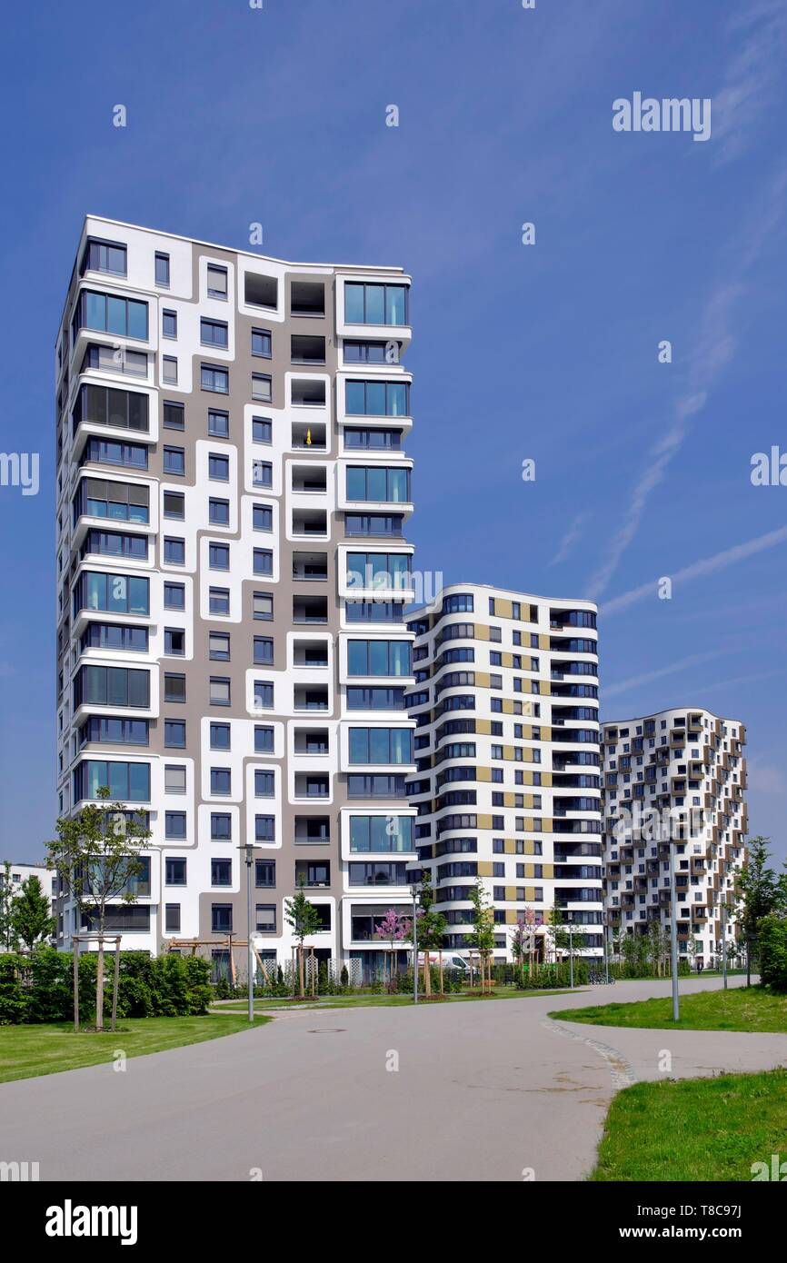 Three residential high-rises, modern architectural style, Munich ...