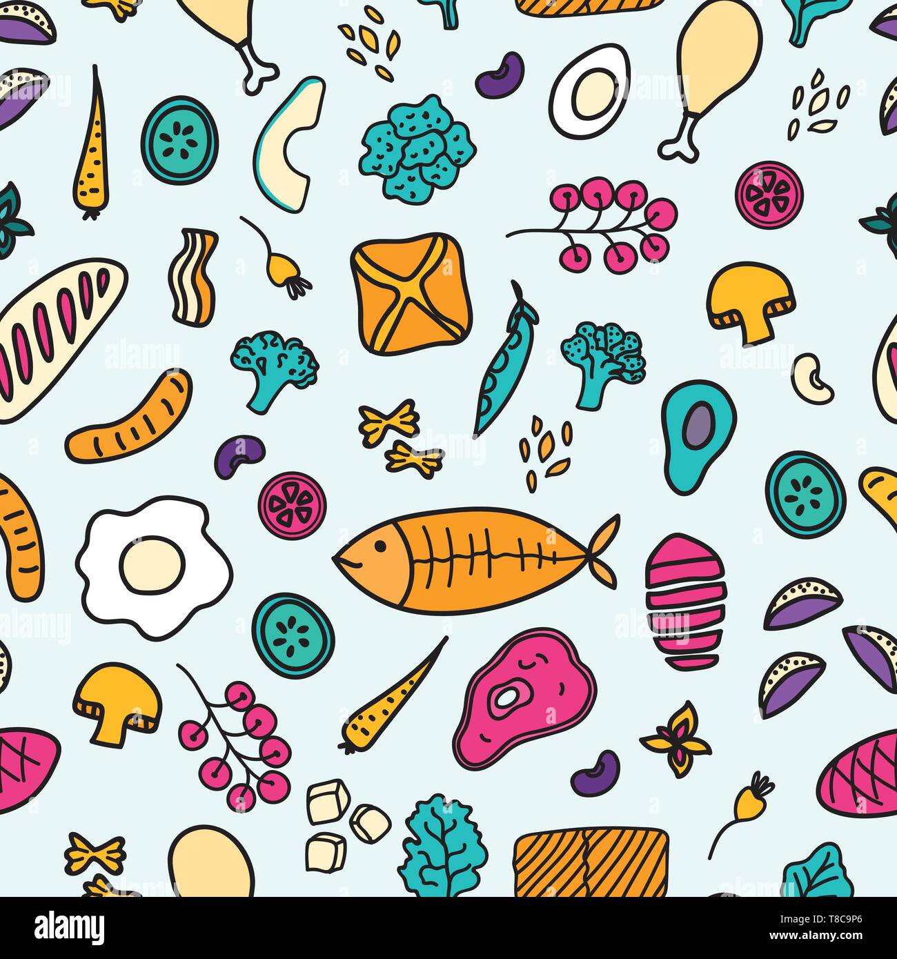 Hand drawn food surface design. Vector seamless pattern background ...