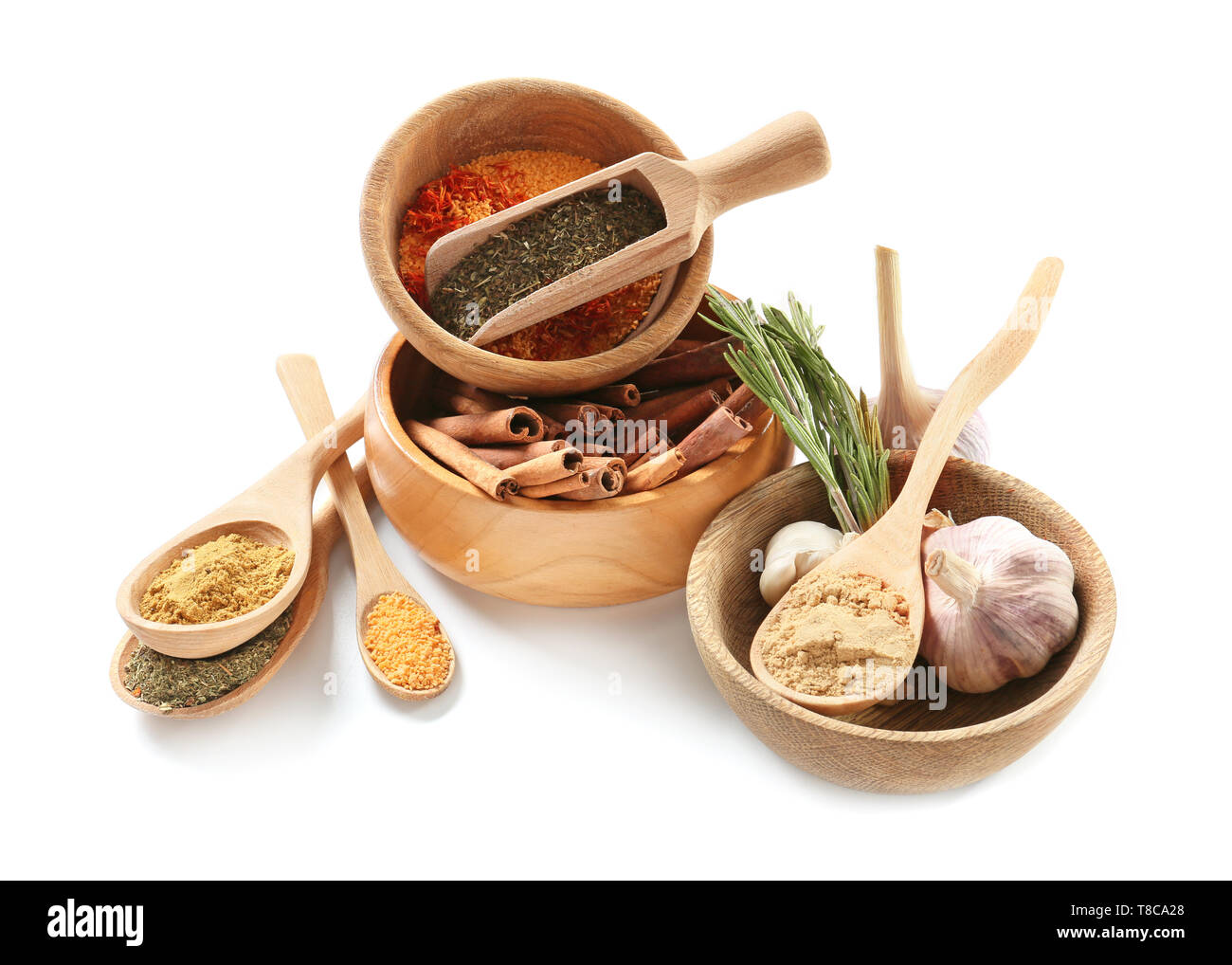 Bowls different spices rosemary Cut Out Stock Images & Pictures - Alamy