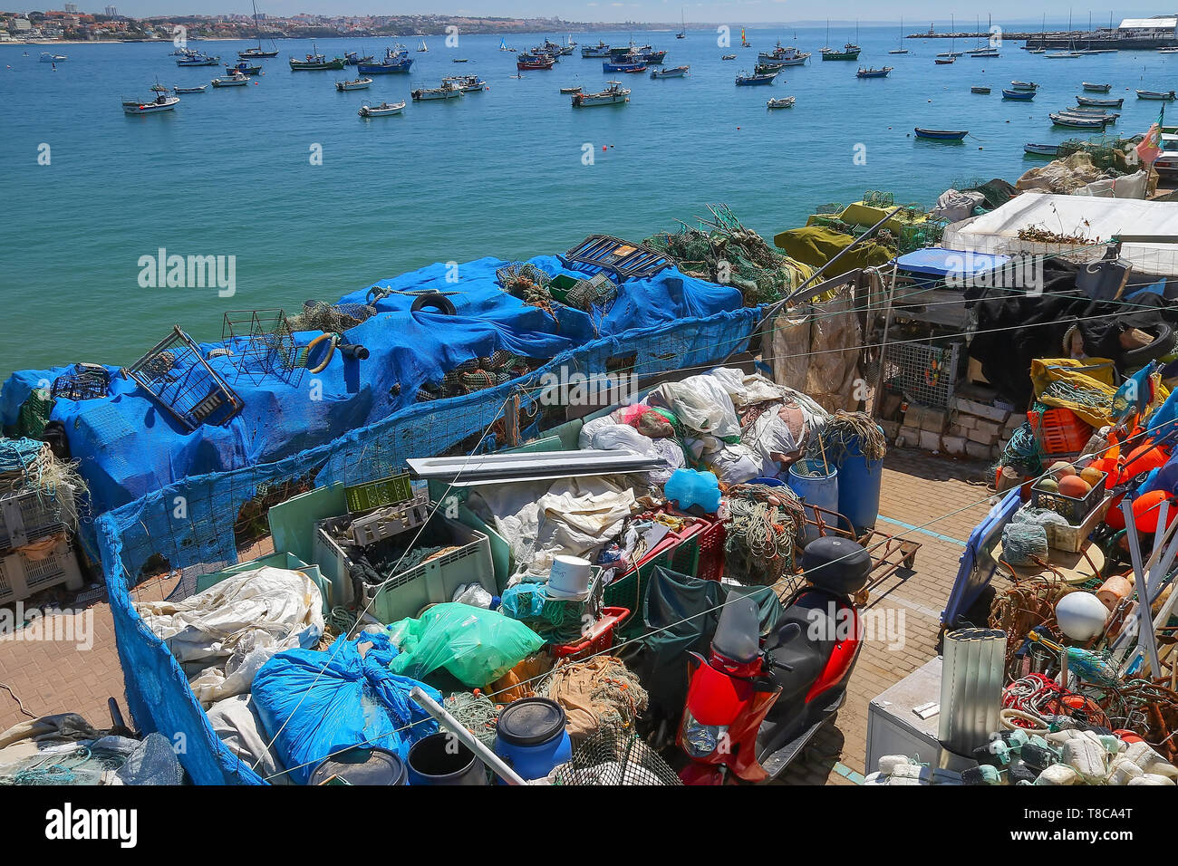 Lobster and shellfish traps in the port of Cascais, Portugal Stock ...