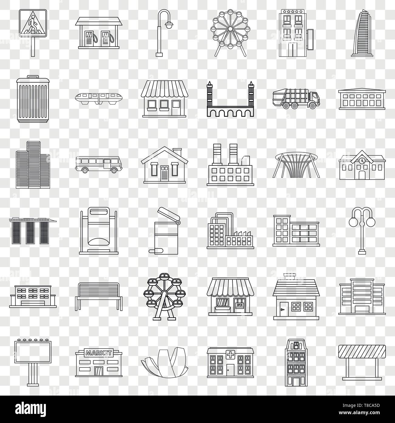 Building icons set, outline style Stock Vector Image & Art - Alamy