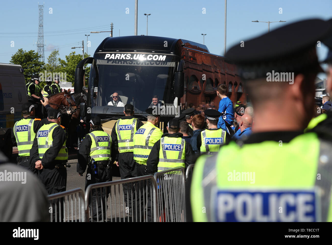 Police activity as the Celtic team bus arrives for the Ladbrokes ...