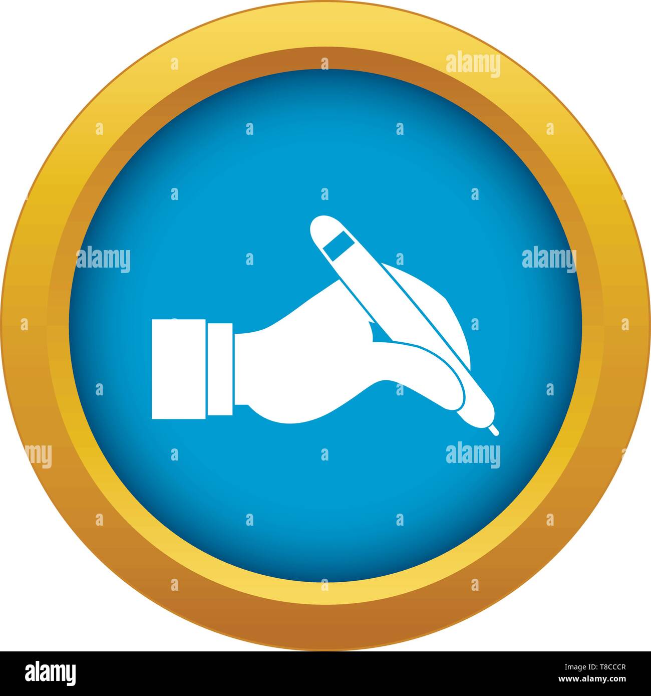 Hand holding black pen icon blue vector isolated Stock Vector Image ...