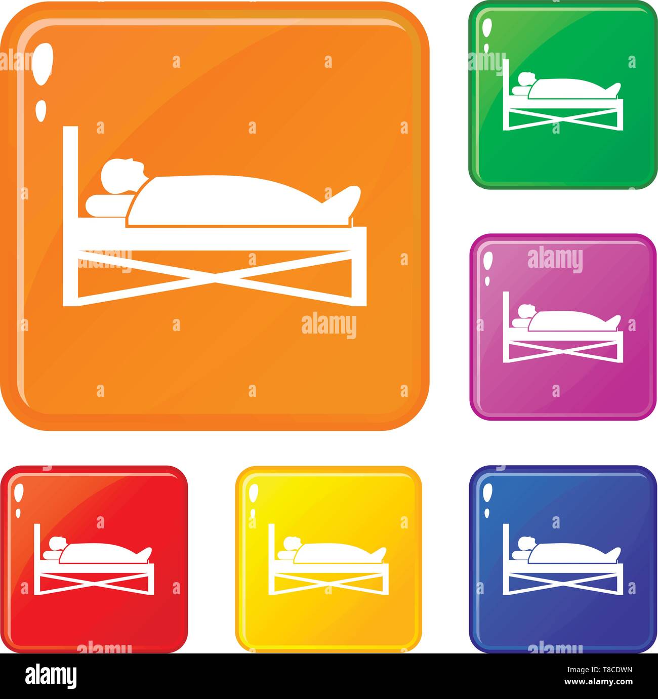 Patient in bed in hospital icons set vector color Stock Vector Image ...
