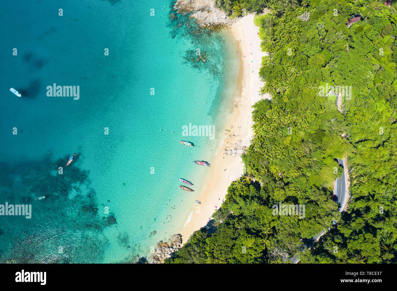 View from above, stunning aerial view of a beautiful tropical beach ...