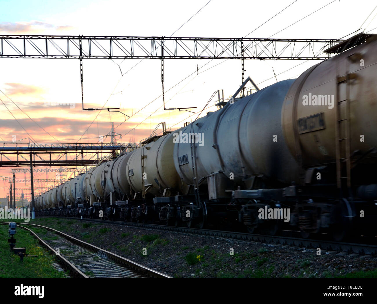 Rail cars carry crude oil and ethanol. Railway logistics explosive ...