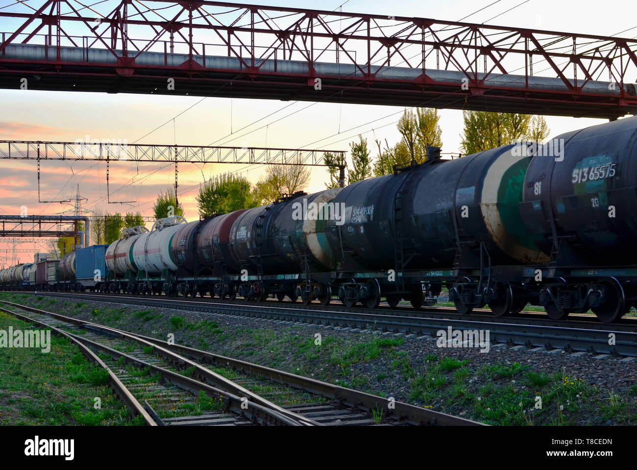 Rail cars carry crude oil and ethanol. Railway logistics explosive ...