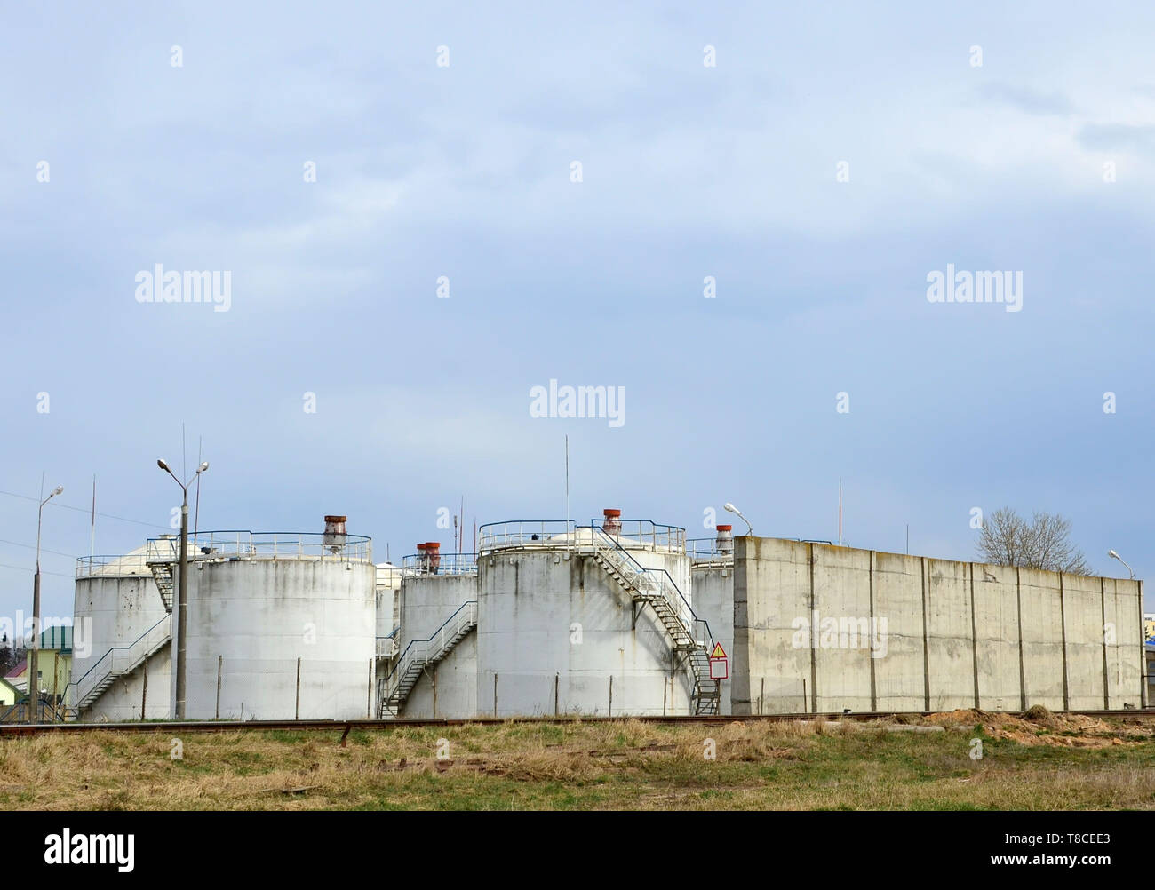 Oil storage tanks at Fuel terminal. Industrial facility for storage of ...