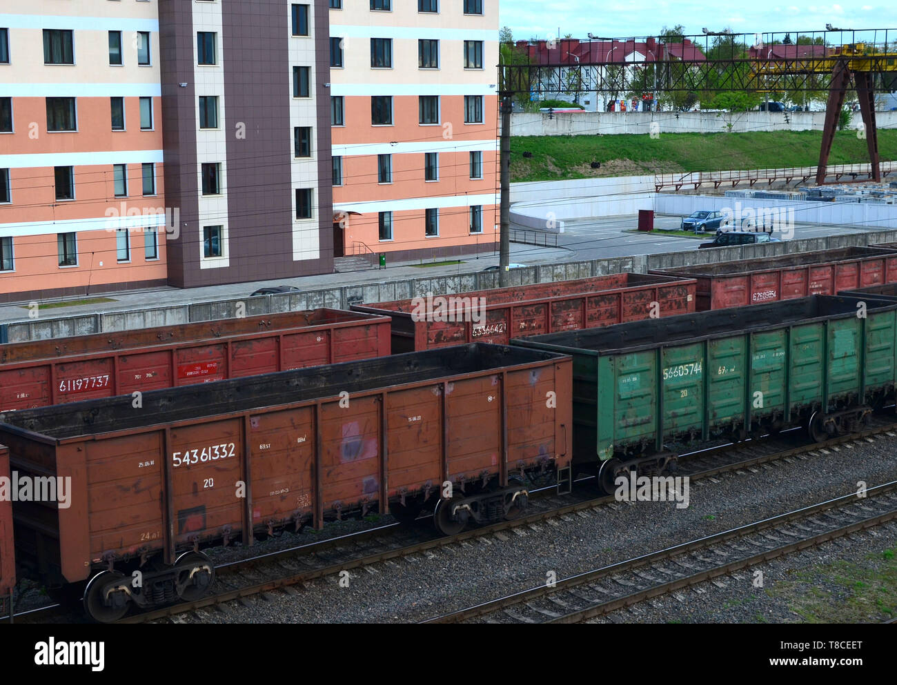 Cargo transportation by railway, sorting freight railway station Stock ...