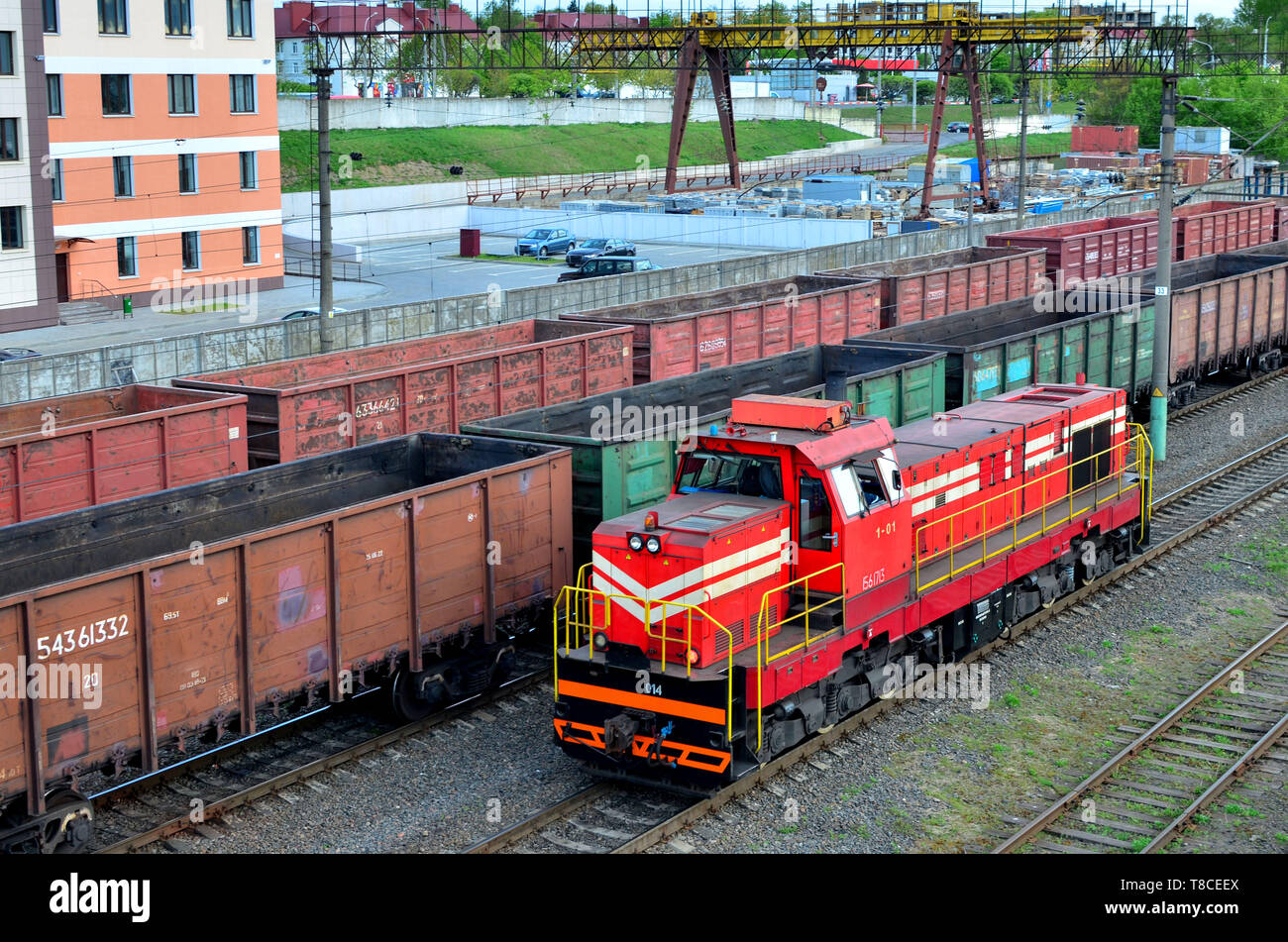 Cargo train in sorting freight railway station, rail freight transport ...