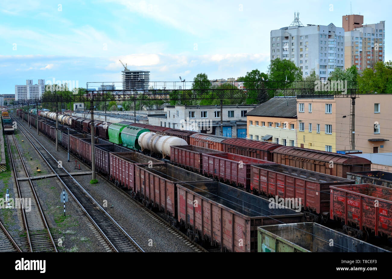 Cargo train in sorting freight railway station, rail freight transport ...