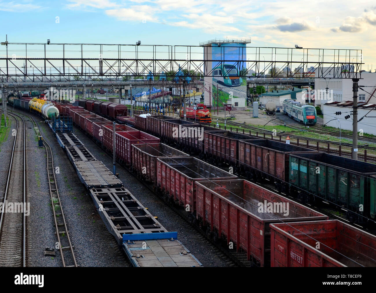 Cargo train in sorting freight railway station, rail freight transport ...