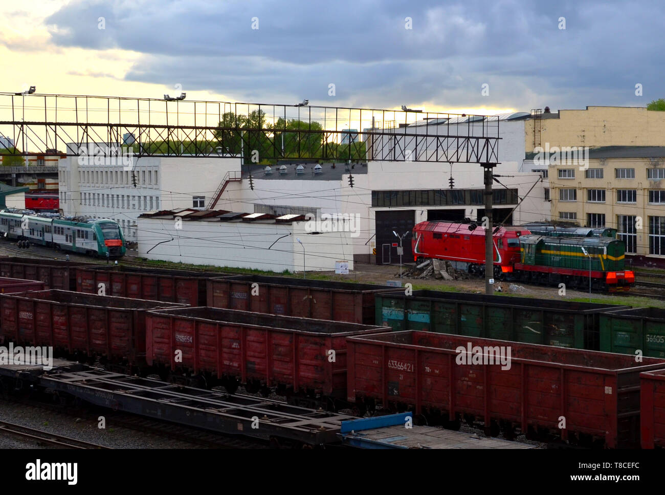 Cargo transportation by railway, sorting freight railway station Stock ...